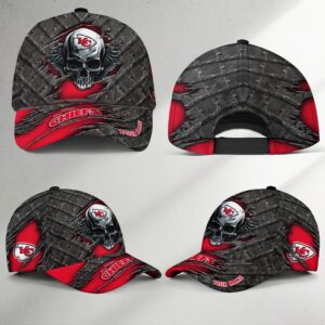 Personalized Kansas City Chiefs Skull Warrior Baseball Cap - ChiefsFam