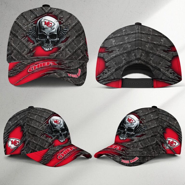 Personalized Kansas City Chiefs Skull Warrior Baseball Cap - ChiefsFam