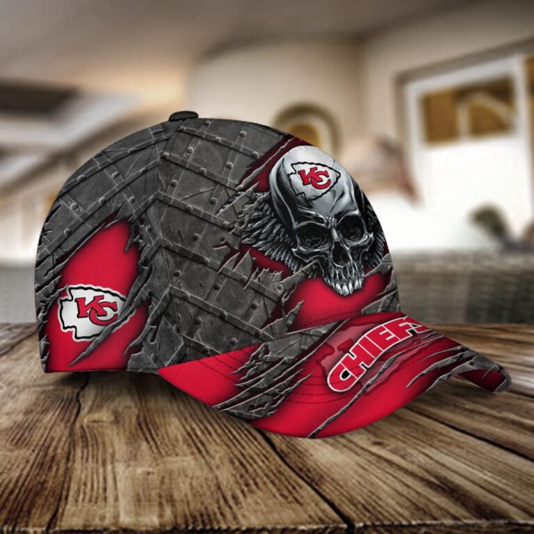 Personalized Kansas City Chiefs Skull Warrior Baseball Cap - ChiefsFam