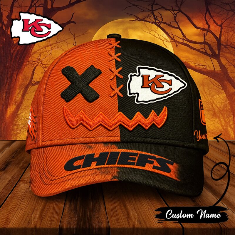 Kansas City Chiefs Spooky Gridiron Halloween Baseball Cap - ChiefsFam
