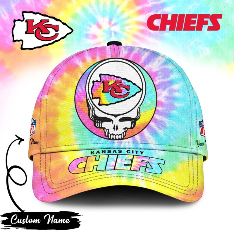 Kansas City Chiefs Tie-Dye Skull Vibes Baseball Cap - ChiefsFam